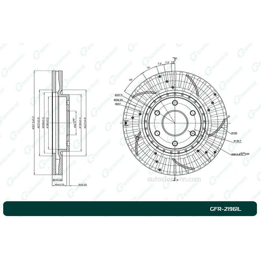 G-BRAKE GFR21961L диск тормозной перфорированный вентилируемый G-BRAKE GFR-21961L левый (G-BRAKE)