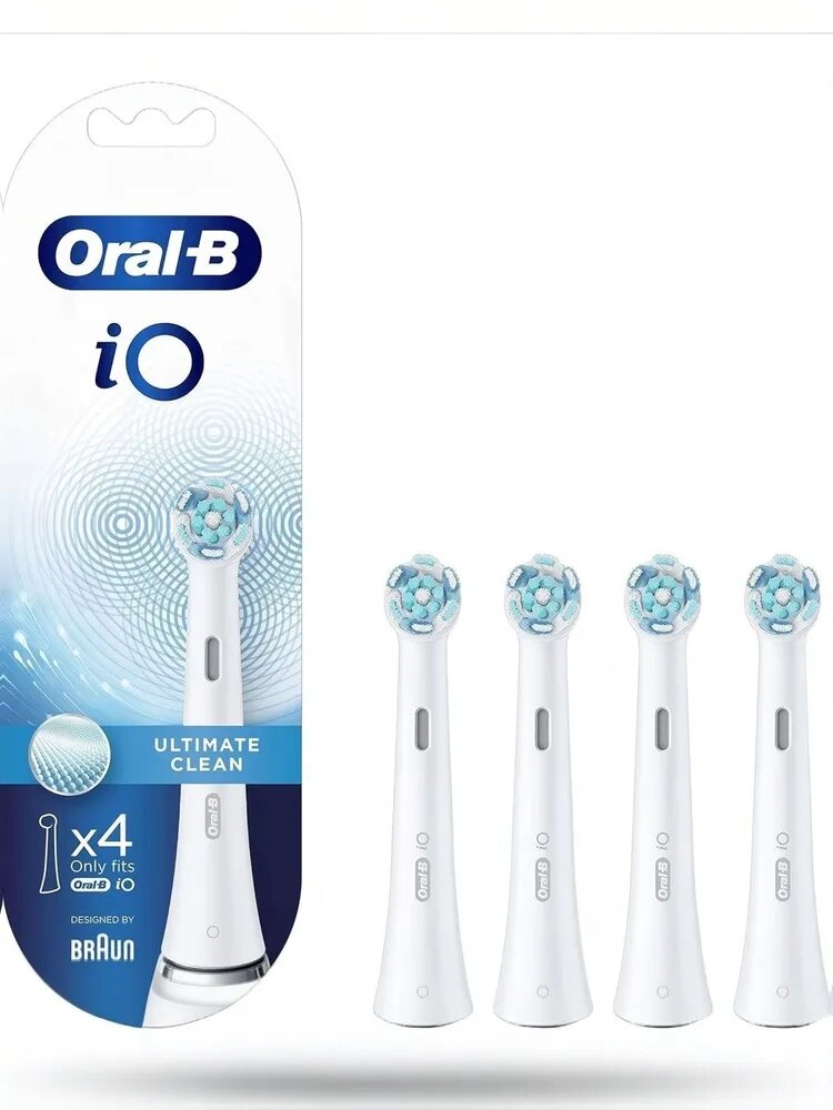 Oral-B iO Ultimate Clean Набор сменных насадок для электрической зубной щетки , подходит для электрических зубных щеток серии IO, эффективная чистка, белый цвет, 4 штуки.