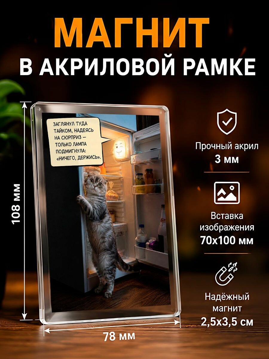 Акриловый магнит на холодильник с приколом, 7,8*10,8 см, 1 штука