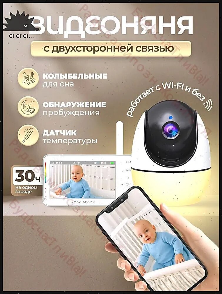 Видеоняня с монитором wifi, радионяня беспроводная, видео няня, радио няня с камерой