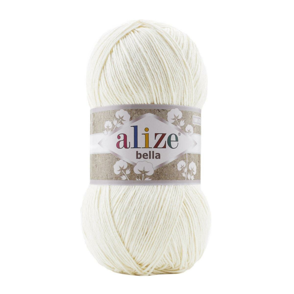 Пряжа ALIZE "Bella 100", 100 гр 360 м, 100% хлопок, 62 молочный, 5 шт
