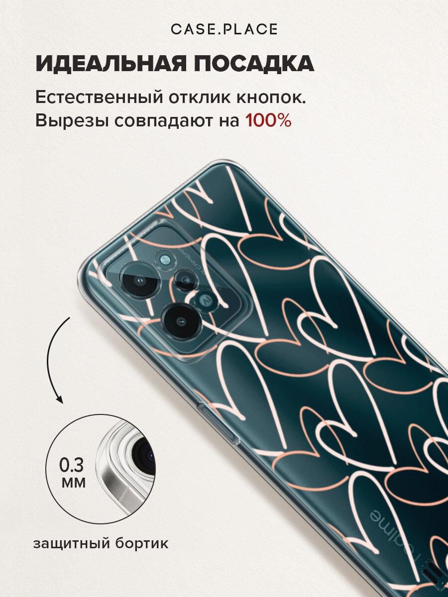 Чехол на Realme C31 / Реалми C31 с принтом "Узор из сердечек", прозрачный — фото 1