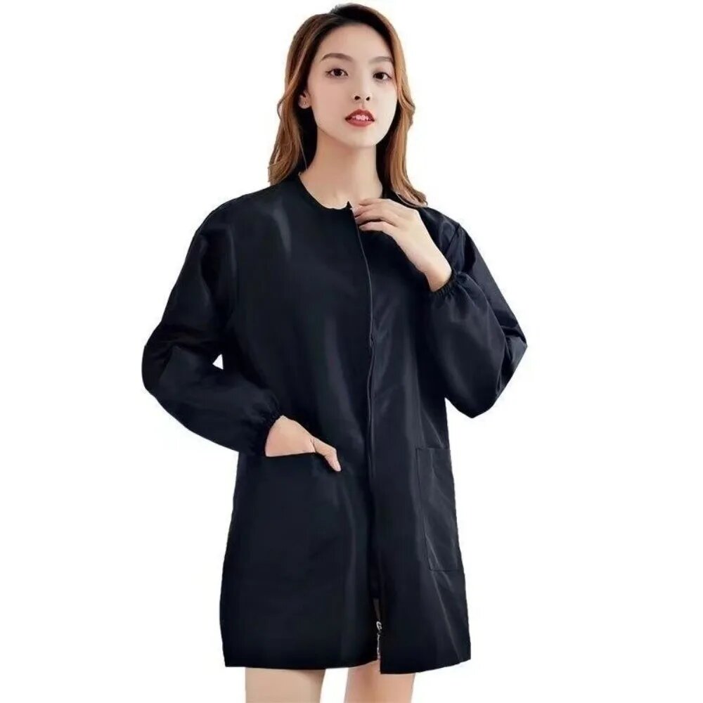 Рабочая одежда для парикмахерской, полиэстер, черный/белый/серый Black Long Sleeve