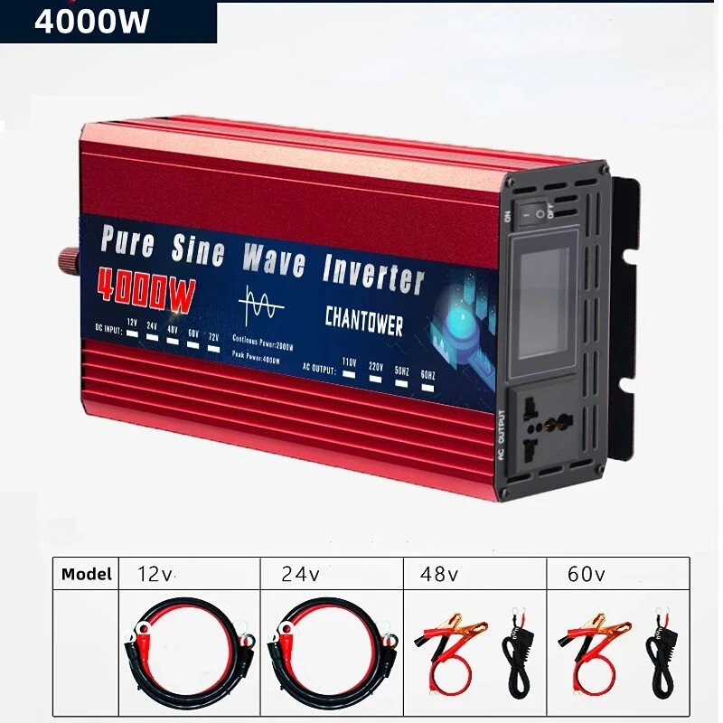 Инвертор с чистой синусоидальной формой сигнала DC 12V/24V/48V/60V/72V в AC 220V/110V 1000W 2000W 3000W 4000W 5000W Преобразователь энергии Автомобильный солярный инвертор