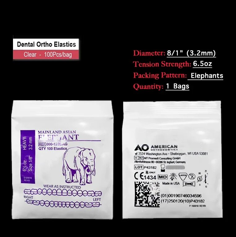 Резиновые ленты Dentya для ортодонтии 6,4/9,5 мм 8-1 6.5oz