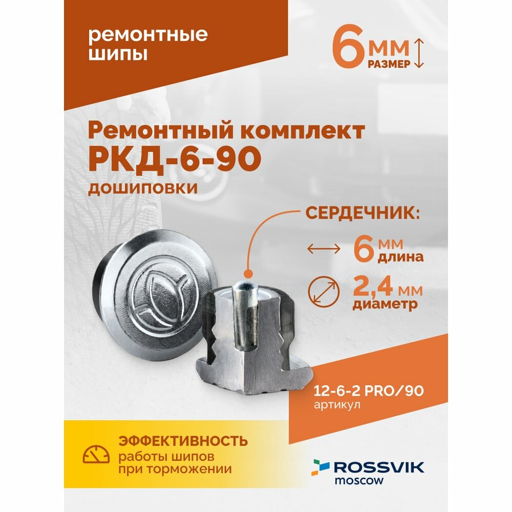 Ремонтный комплект дошиповки ROSSVIK РКД-6-90 серия PRO (блистер 90шт) 12-6-2 PRO 90 — фото 1