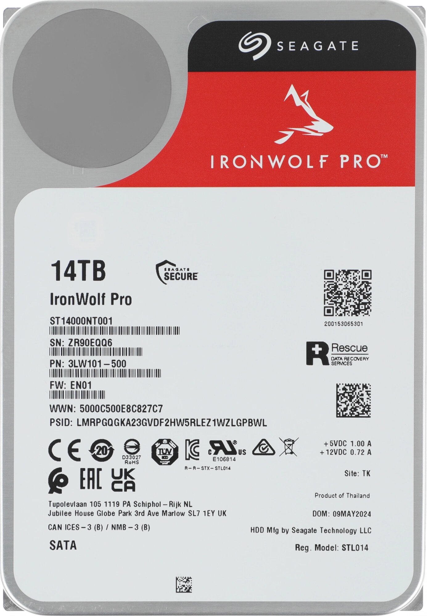SEAGATE Жесткий диск Seagate SATA-III 14TB ST14000NT001 NAS Ironwolf Pro 512E (7200rpm) 256Mb 3.5" ST14000NT001