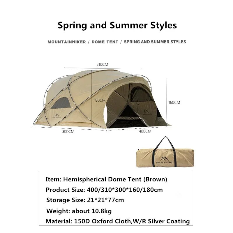 Новый палатка Mounthiker Spring Winter 15D Оксфорд водонепроницаемая полушариковая куполообразная палатка Туннель Лесурный укрытие от солнца для кемпинга Полукруглая куполообразная палатка