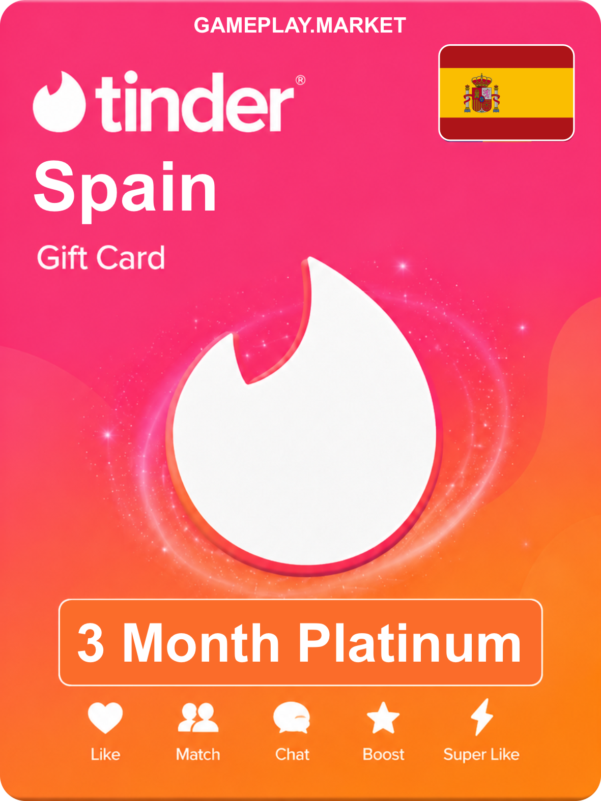 Подарочная карта Tinder Platinum 3 месяца подписки / Для аккаунта Испании / Оригинальный цифровой код