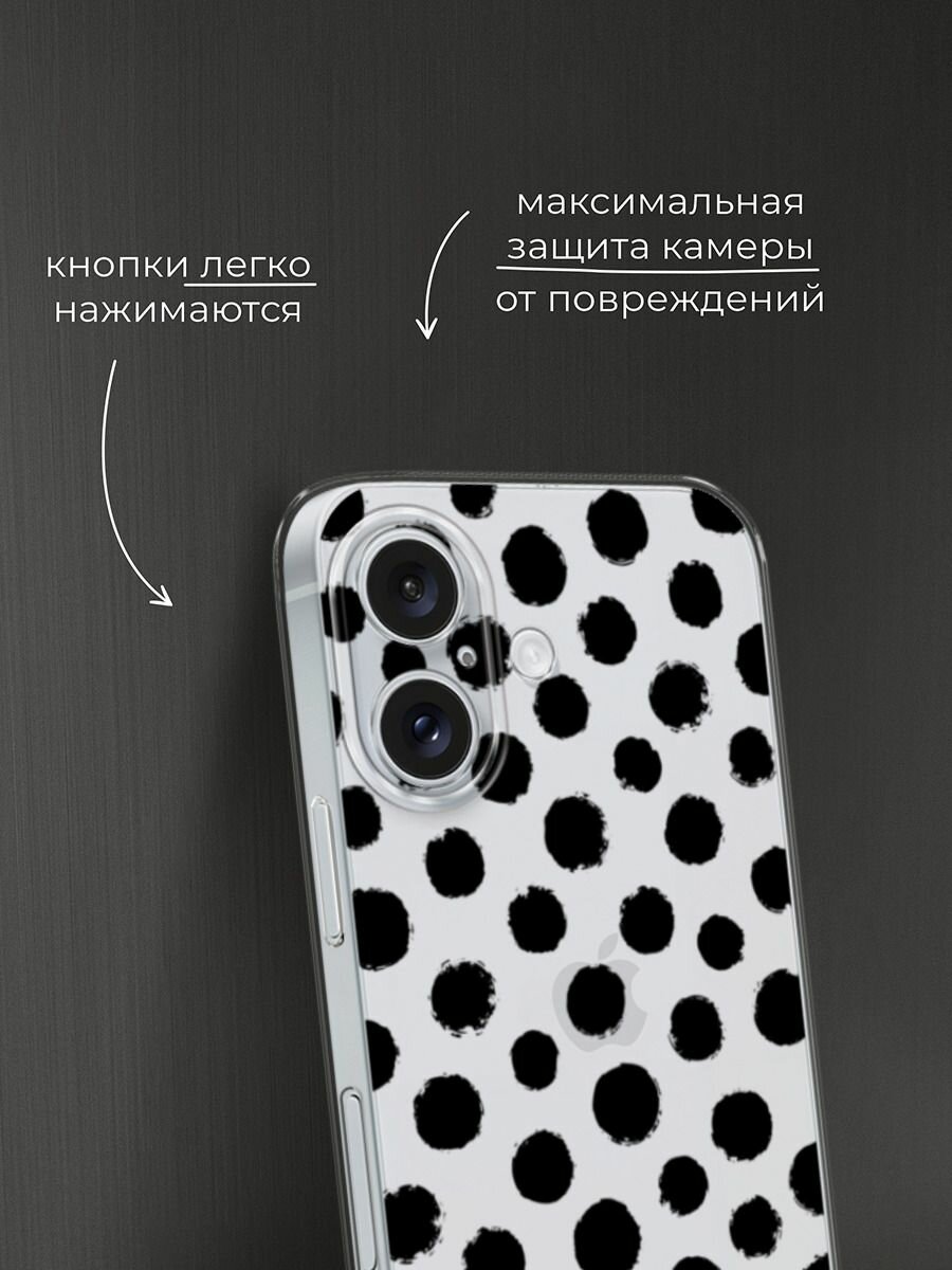 Чехол на Apple iPhone 16 / Айфон 16 с принтом Узор в горошек кистью, прозрачный — фото 1
