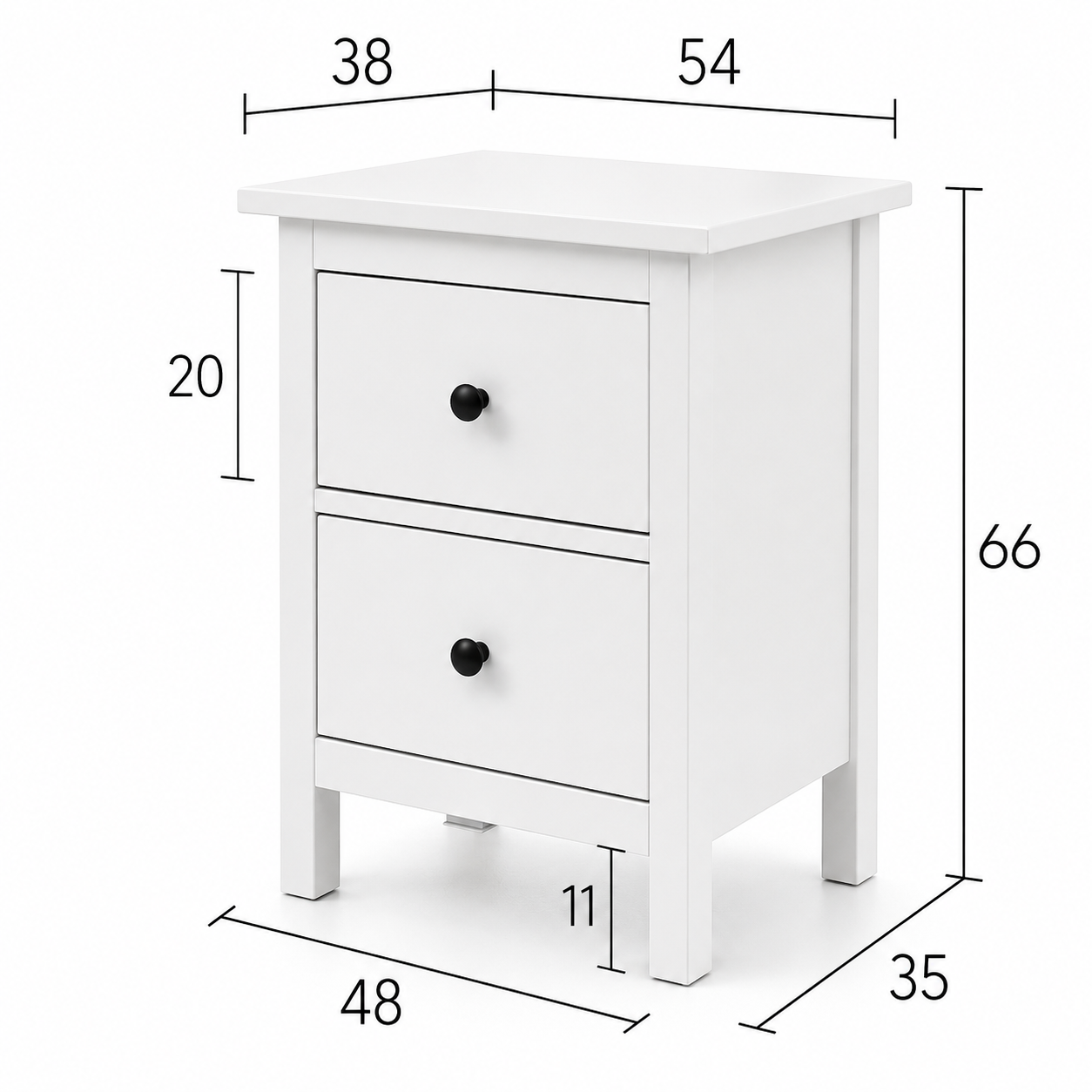 Тумба прикроватная 2 ящика HEMNES Кымор, массив сосны, цвет белый, (икеа)