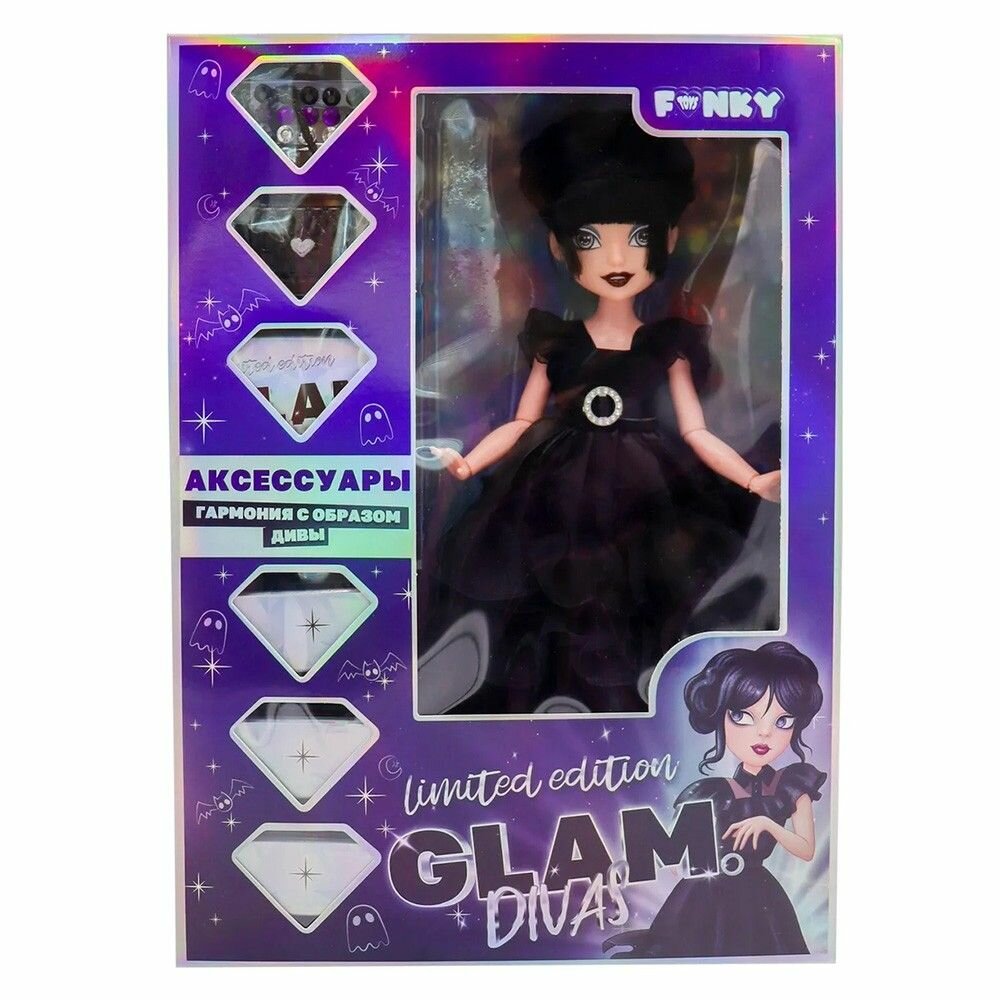 Кукла Funky Toys Glam Divas Вэнди с аксессуарами, черное платье, 25 см FT00008