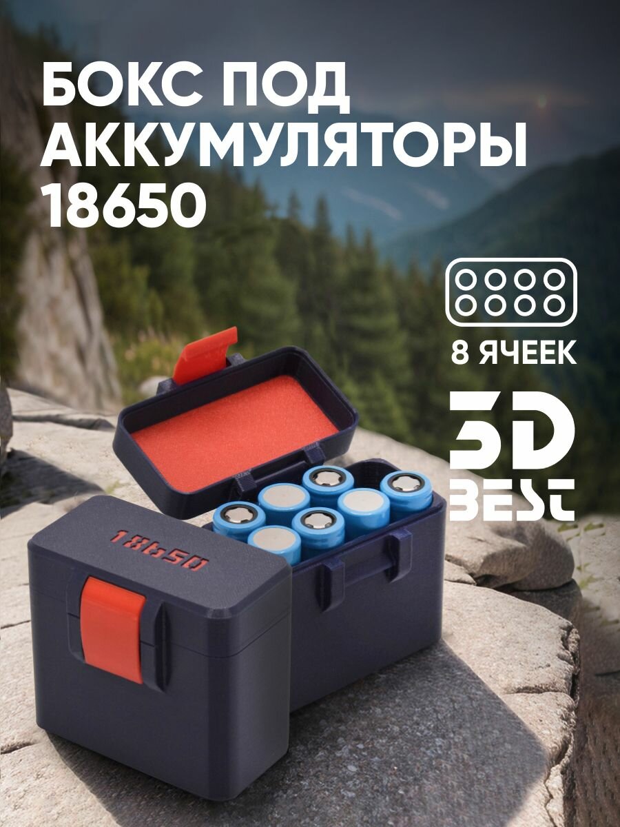 Бокс ударостойкий для аккумуляторов 18650 (8 ячеек) синий