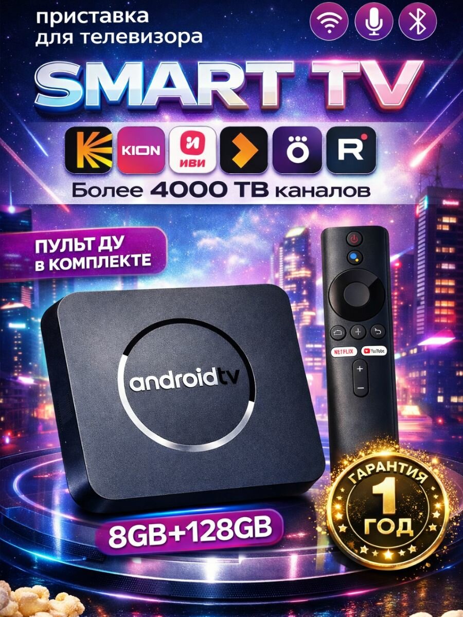 Андроид ТВ приставка / Приставка смарт ТВ Wi Fi / ТВ приставка / Медиаплеер