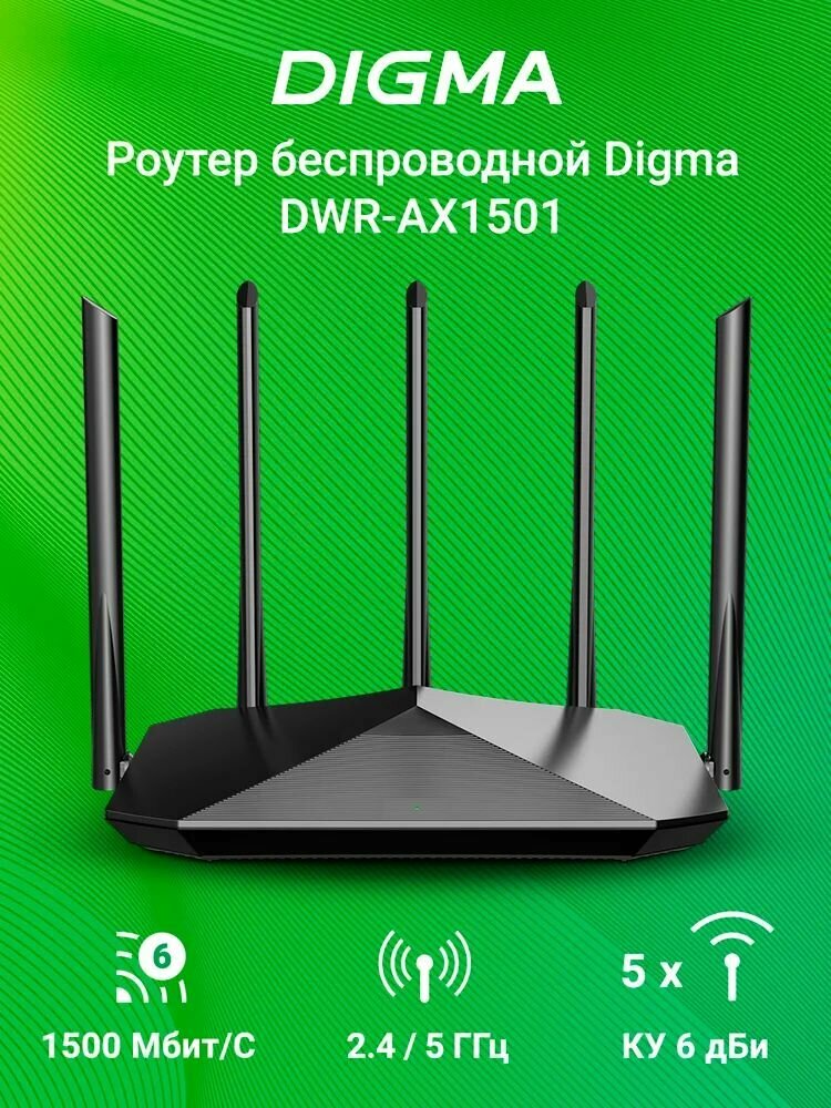 Роутер WiFi Digma DWR-AX1501 двухдиапазонный гигабитный