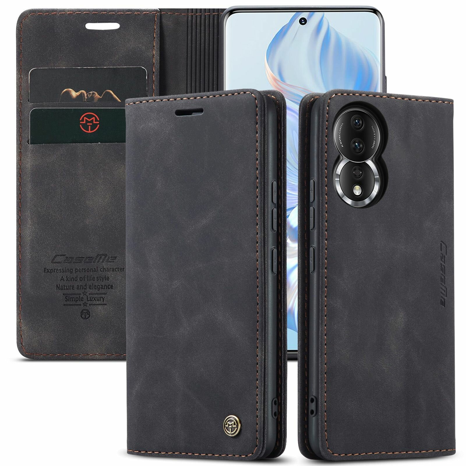 Чехол-книжка LUCKMARKET CaseMe, для Honor 80 Pro, отделение для карт, матовый, черный