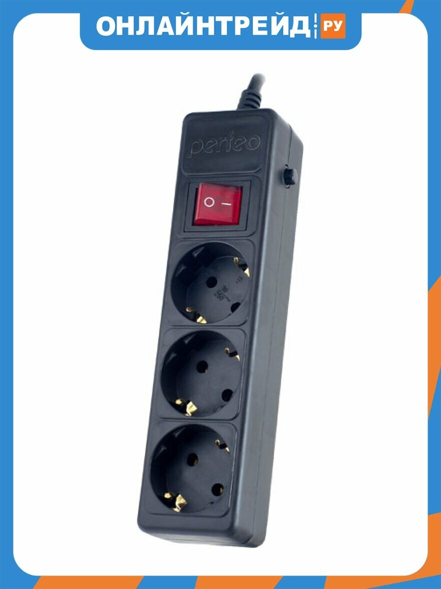 Сетевой фильтр Perfeo "POWER+", 5,0м, 3 розетки, черный (PF-PP-3/5,0-B)