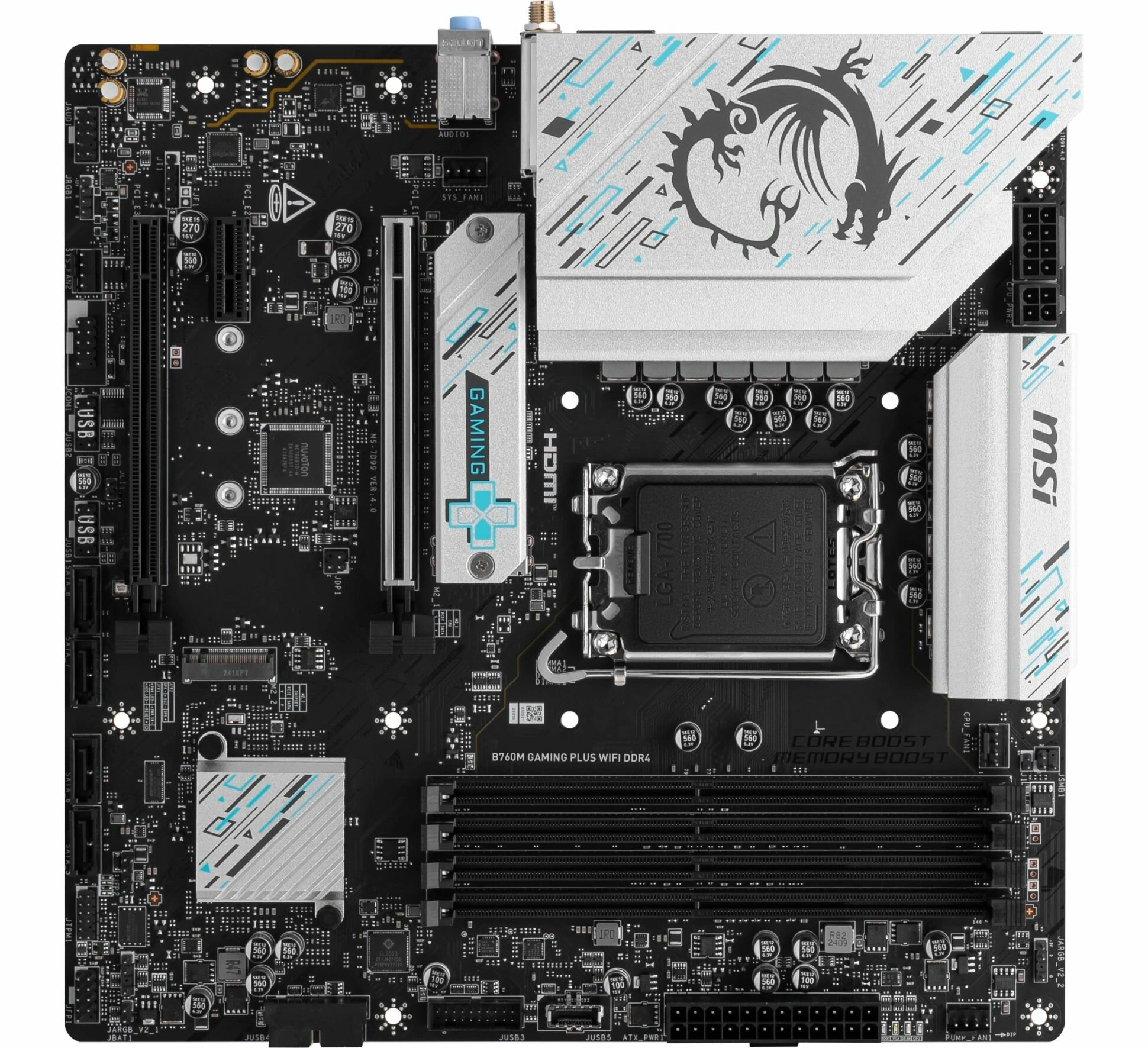 Материнская плата MSI B760M GAMING PLUS WIFI DDR4 Soc-1700 Intel B760 4xDDR4 mATX AC`97 8ch(7.1) 2.5Gg+HDMI+DP