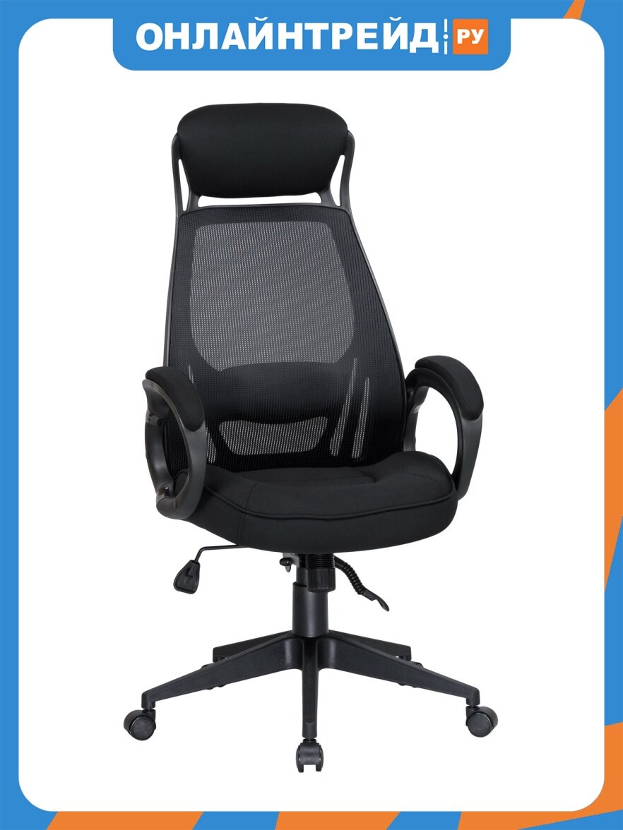 Кресло офисное Dobrin 109BL_Black-LMR, чёрный пластик, чёрная ткань