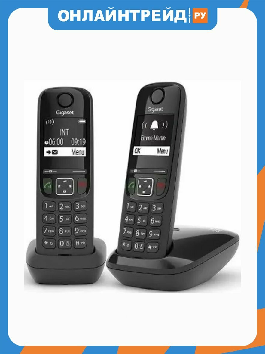 Радиотелефон Gigaset Dect AS690 DUO черный (труб. в компл:2шт) АОН
