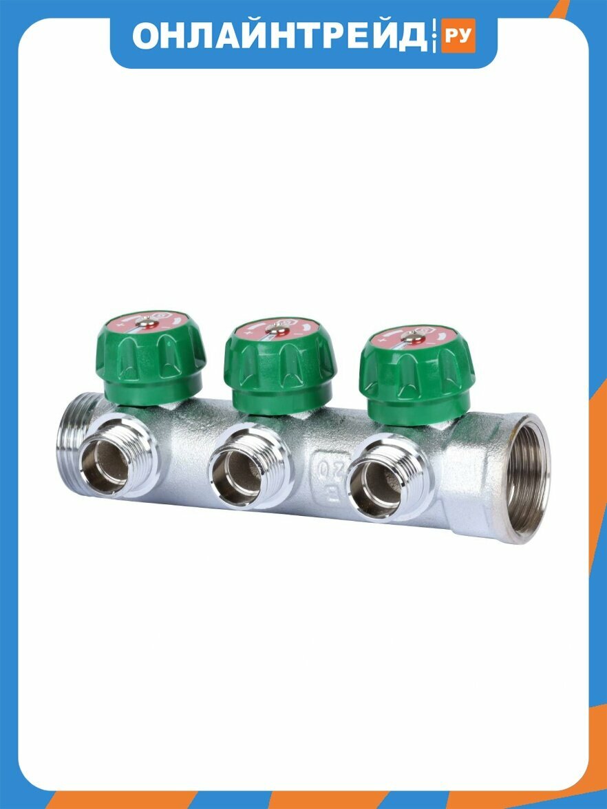 Коллектор Stout регулирующий SMB-6849-011203 1", 3 отвода 1/2" плоское уплотнение