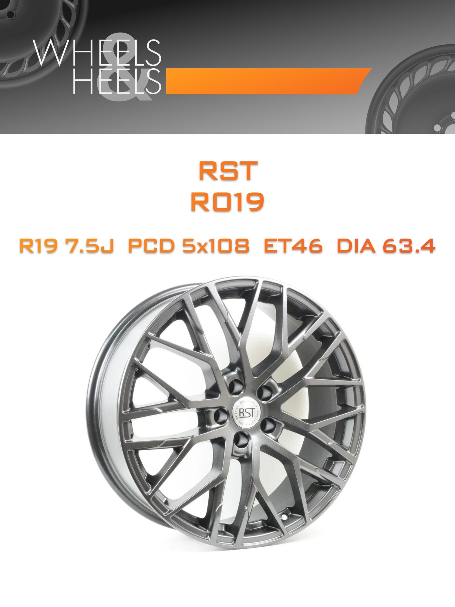 Диск автомобильный литой RST R019 19x7.5 5x108 et46 dia63.4 Тёмный-серый матовый графит