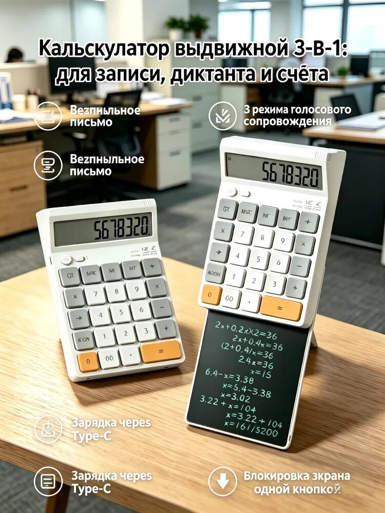 Калькулятор 3-в-1 с планшетом для записей
