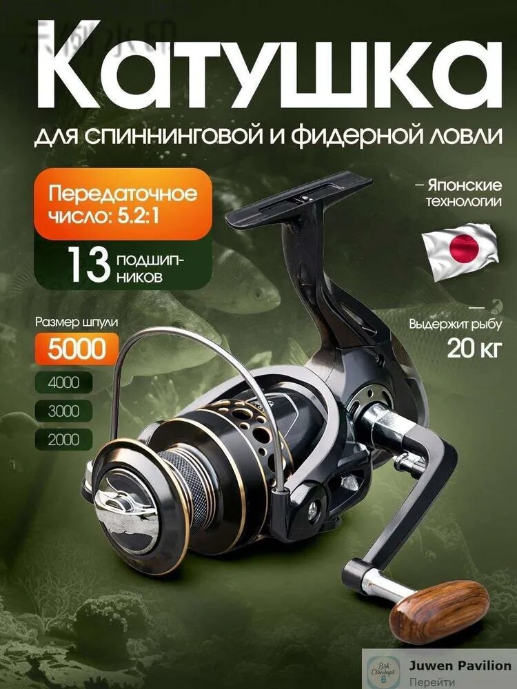 Катушка безынерционная 5000 13 подшипников 5.2:1 для спиннинговой и фидерной ловли