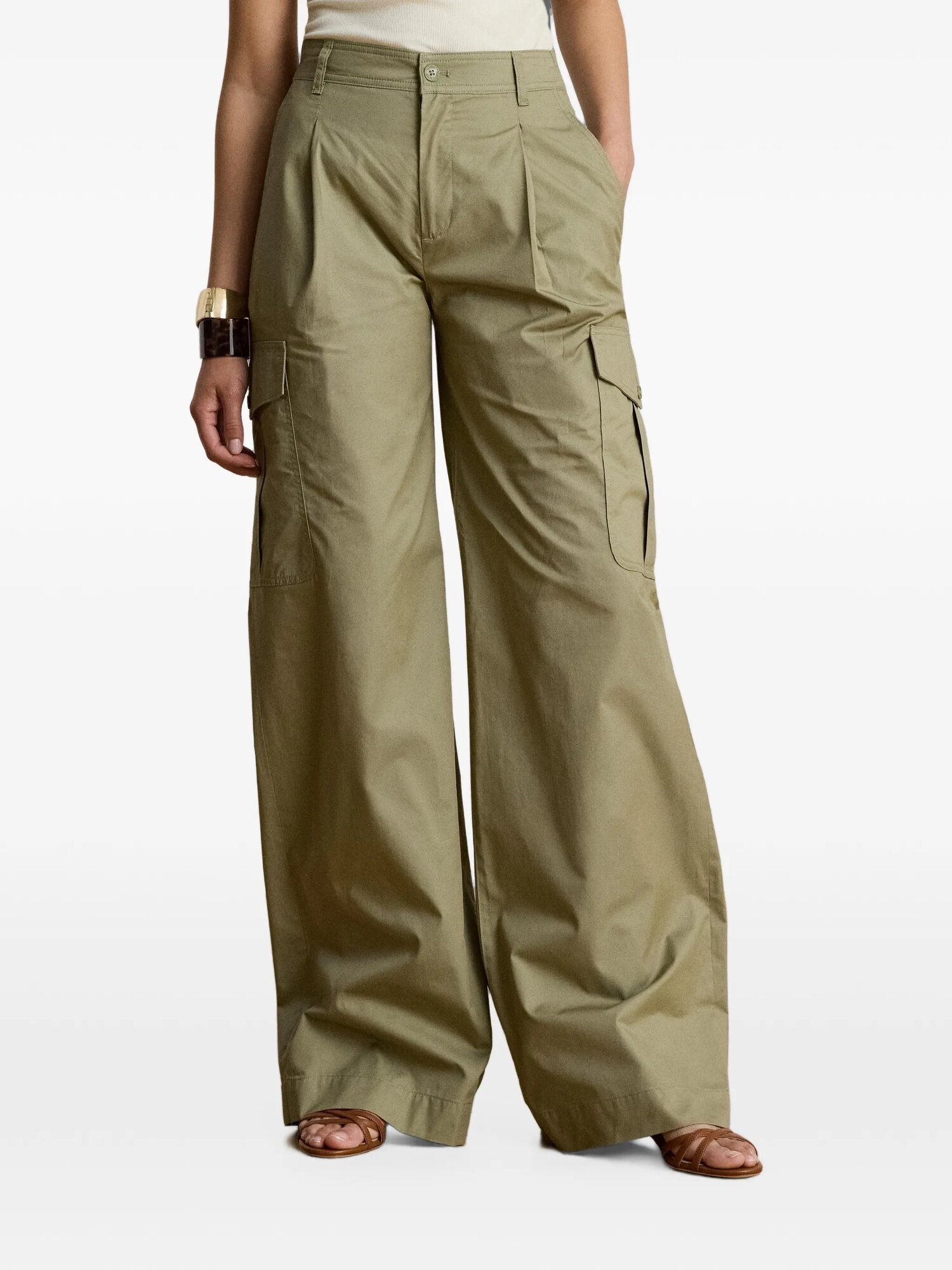 Брюки Lauren Ralph Lauren Pleated wide-leg cargo pants, размер 10, зеленый — фото 1