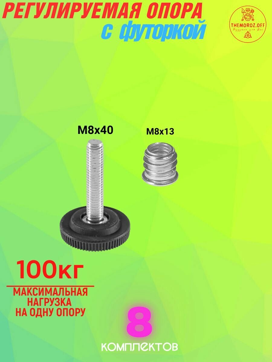 Регулируемая опора мебельная М8х40, 8 штук