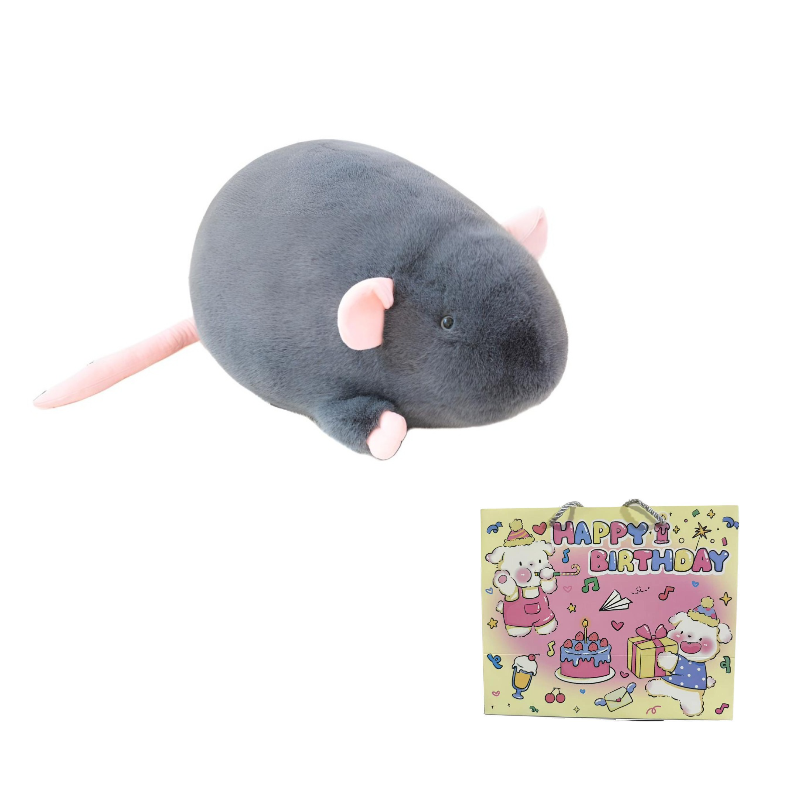 MIANHUIYI Подарочная сумка "С Днем Рождения" с плюшевыми игрушками, Giant Mouse-Dark Gray