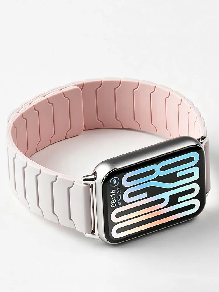 Силиконовый ремешок для Xiaomi Redmi Watch 6 / 5 / 4, mужские и женские магнитный ремешок для Xiaomi Mi Band 8 Pro / 9 Pro, Белый розовый