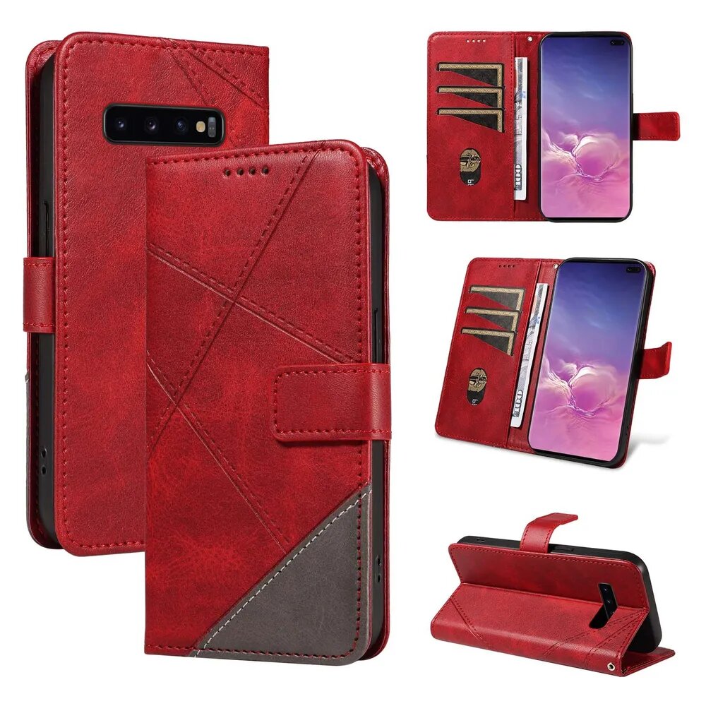 YIKATU Чехол книжка для Samsung Galaxy S10+, S10 Plus (Самсунг Галакси С10 Плюс) кожаный черный с магнитной застежкой, flip чехол с функцией подставки, С вытяжным шнуром