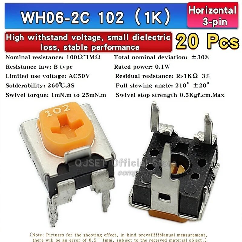 20 шт. Регулируемые резисторы QJSET WH06-1C-2C желтые WH06-2C 1K ohm