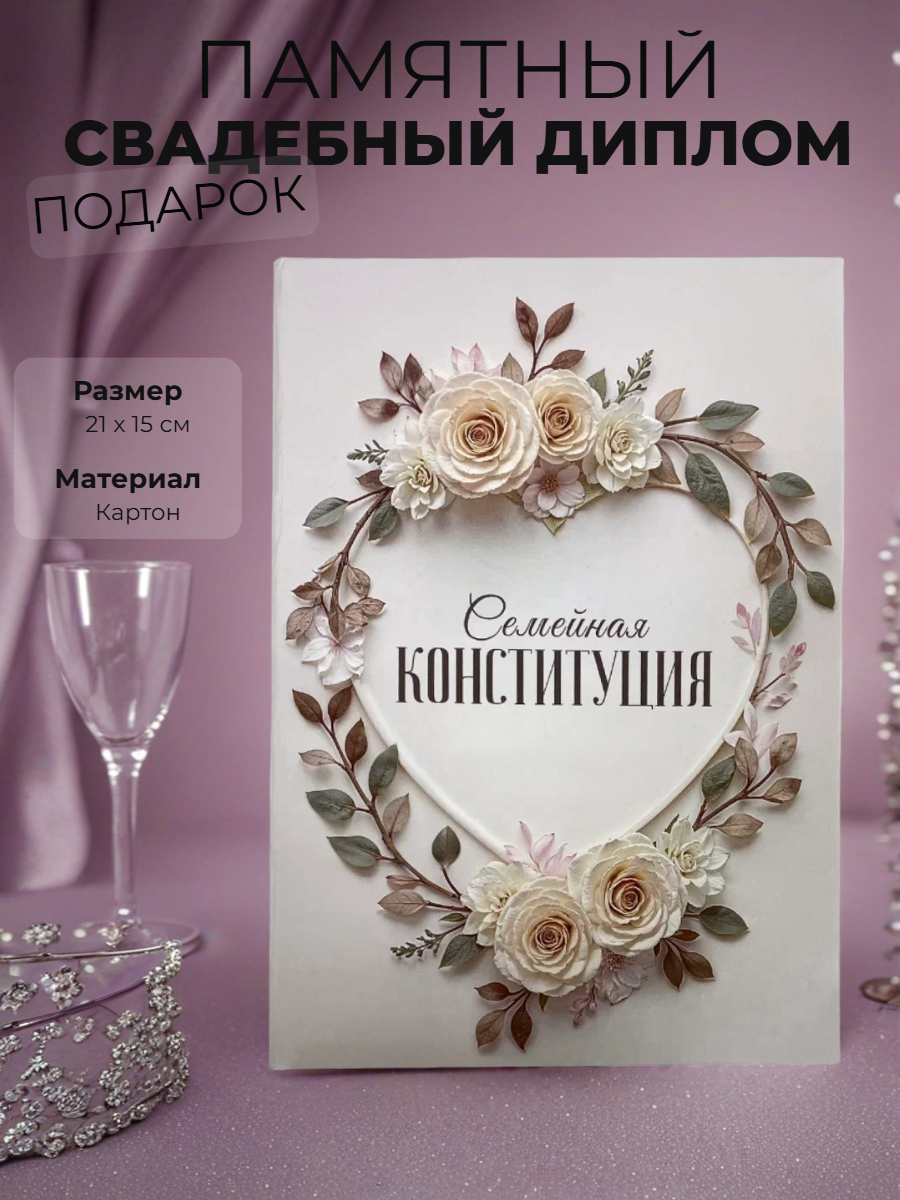 Диплом "Семейная конституция", для свадебного торжества, формат А5