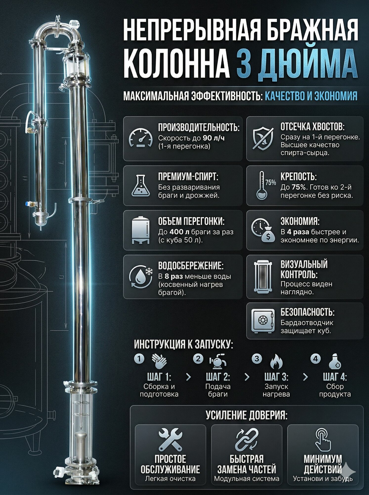 Непрерывная бражная колонна - Спиртзавод "CUPRONIX" 3"