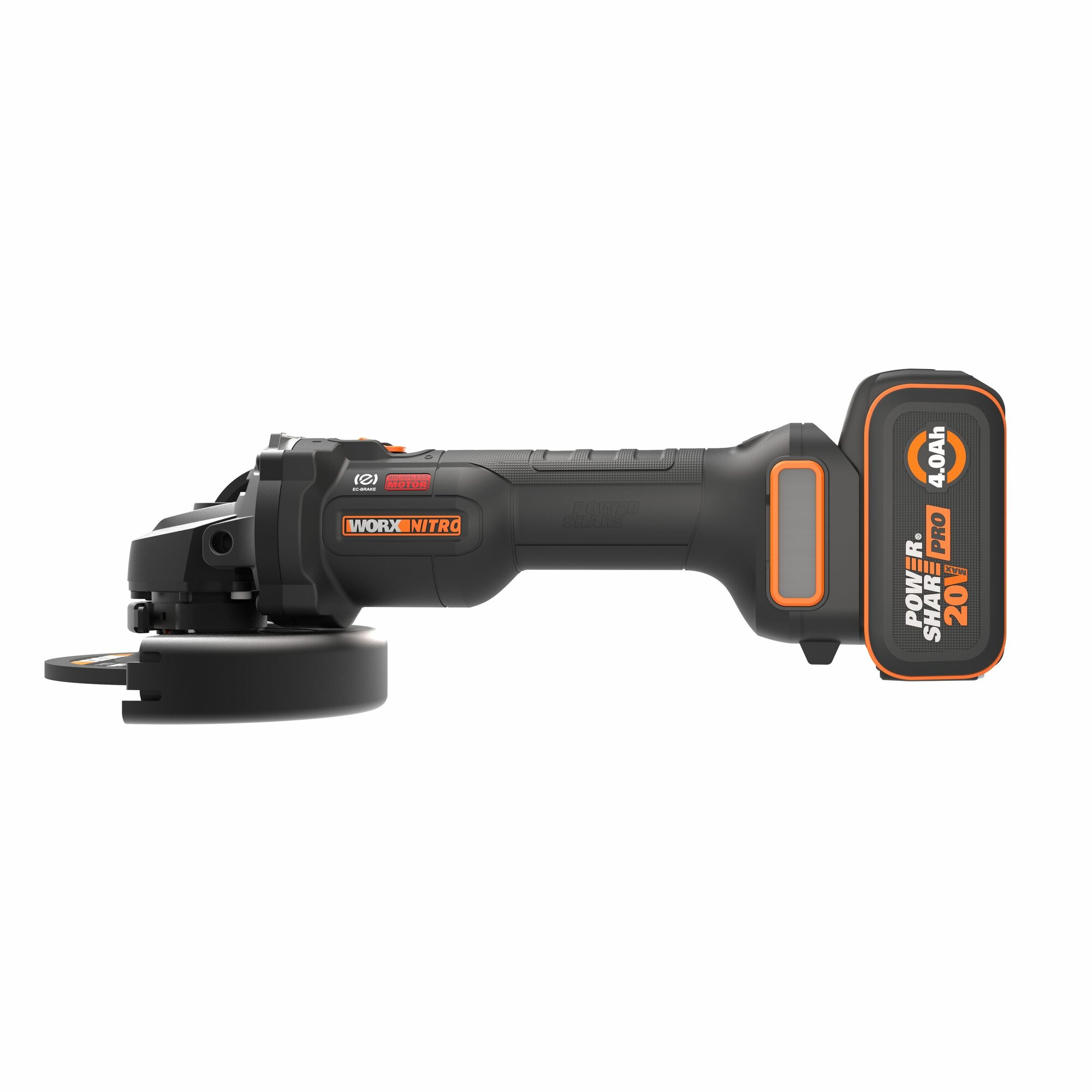 Угловая шлифмашина бесщёточная аккумуляторная WORX WX815, 115мм, 20В, 4Ач х1, ЗУ 2А