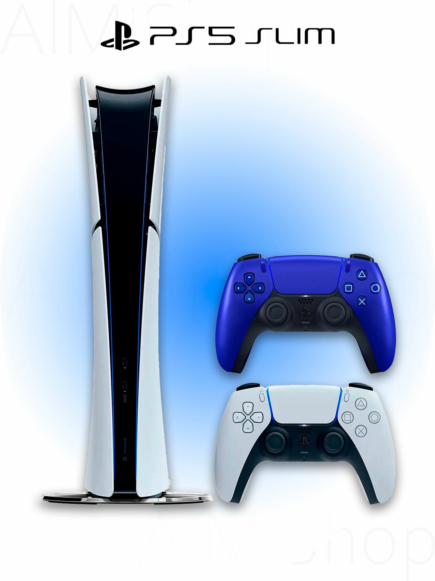 Игровая приставка Sony PlayStation 5 Slim Digital (без дисковода) 825Гб + 2 геймпад (синий, Cobalt Blue)