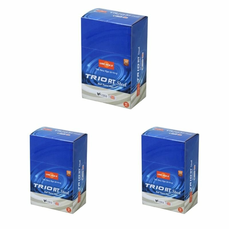 Unimax Ручка автоматическая шариковая Glide Trio Steel, синяя , толщина линии 0.5 мм, 5 шт. в уп, 3 шт