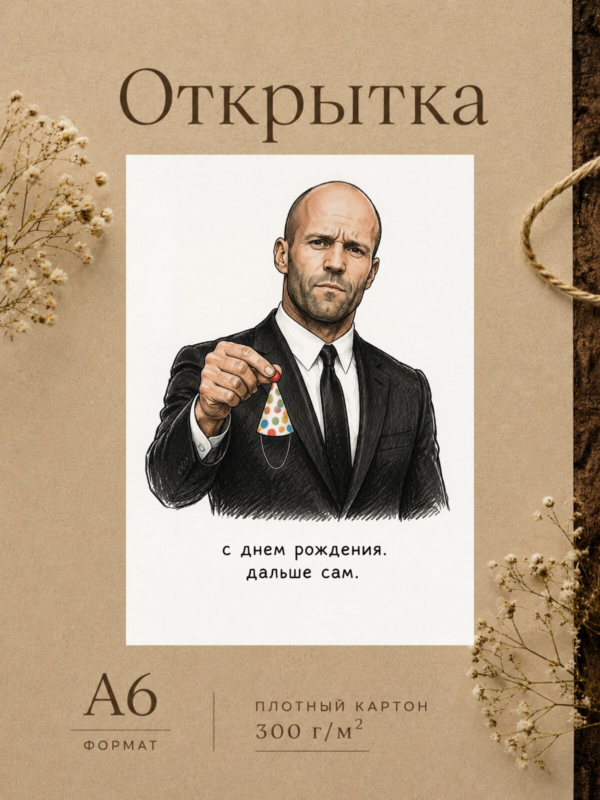 Открытка "С Днём Рождения. Дальше сам." см × 14,8 см — открытка на плотной матовой бумаге, формат А6 10,5 × 14,8 см
