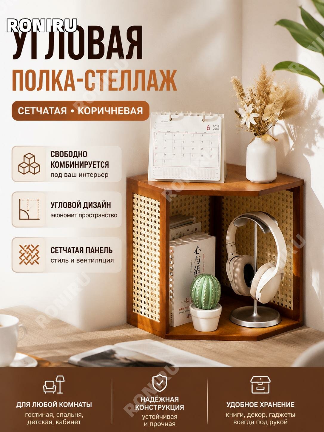 Бамбуковый стеллаж для книг и хранения, напольная штабелируемая полка у стены для детской, гостиной и угла, сетчатый чайный дизайн
