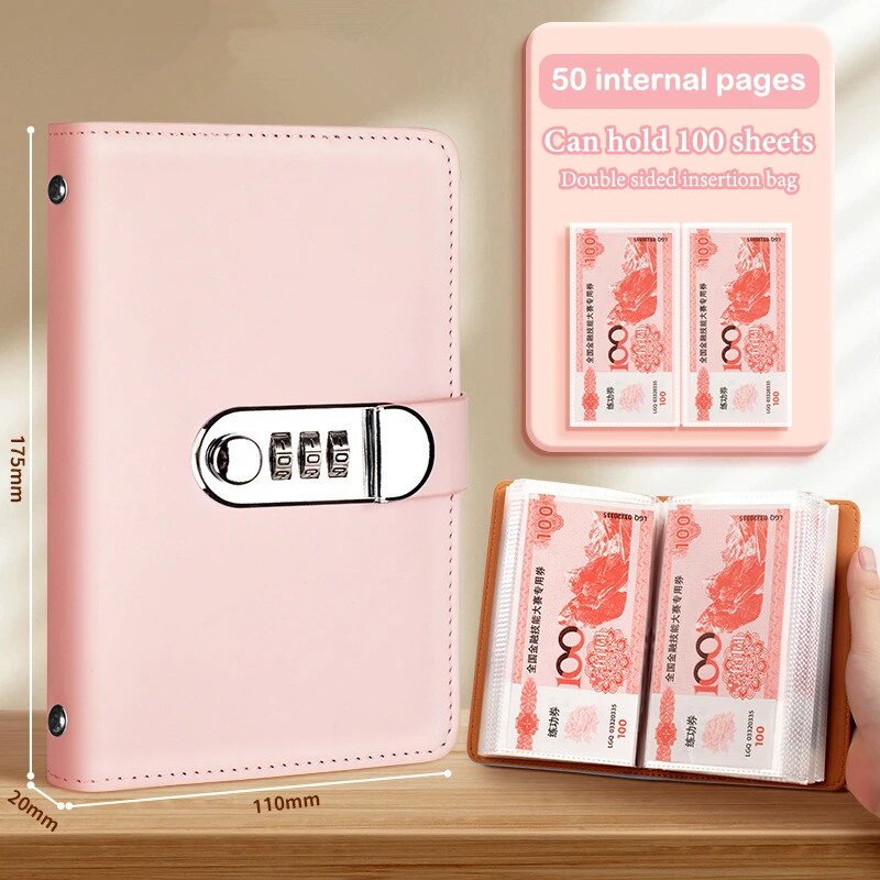 Розовая книга для денег с замком, 50 страниц, Color: D
