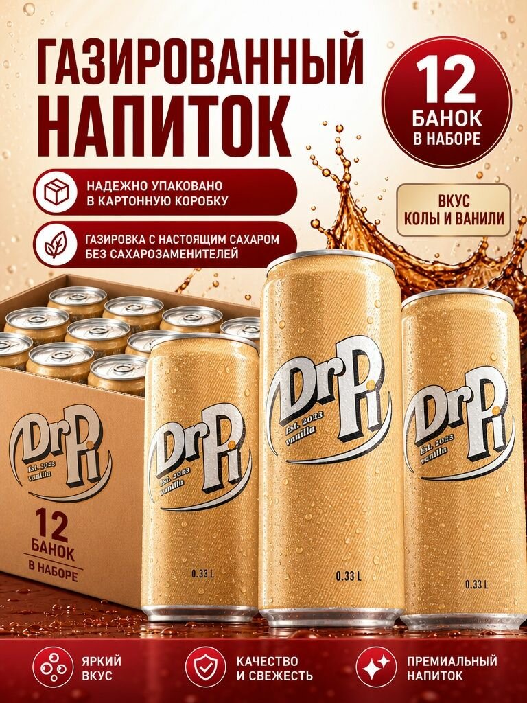 Газированный напиток Dr Pi кока-кола ваниль 330 мл х 12 шт