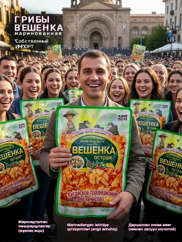 Грибы Вешенка маринованная (слабая острота) 200гр. "Азия и море", Страна: Китай