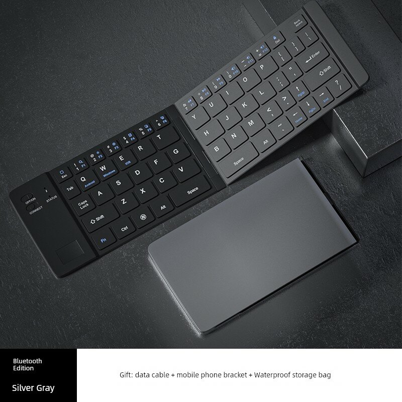 Bluetooth складной клавиатура портативная беспроводная тихая тонкая для iPad Huawei Android Apple Серебристо-серый
