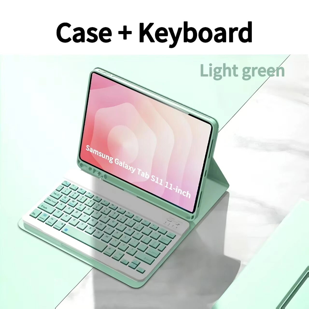 Чехол с Bluetooth-клавиатурой HUAIBX Light Green 1 Russian