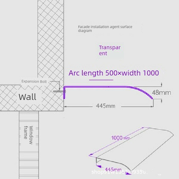 Прозрачный дождезащитный навес для стены 50x100 см, боковая установка для сада и наружных стен