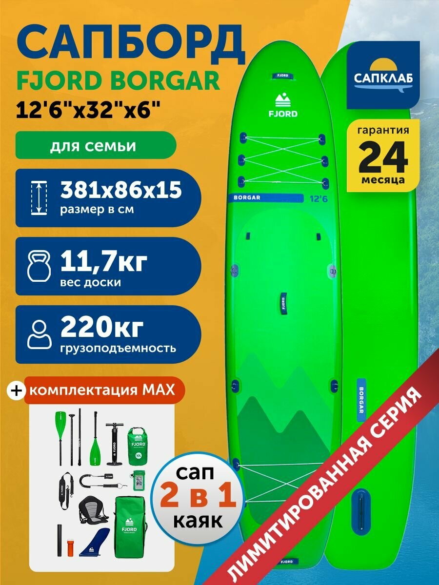 Сапборд Fjord Borgar 12.6х34х6 (381x86x15 см) семейный двухслойный / доска для плавания сап борд / Sup board, SUP-доска