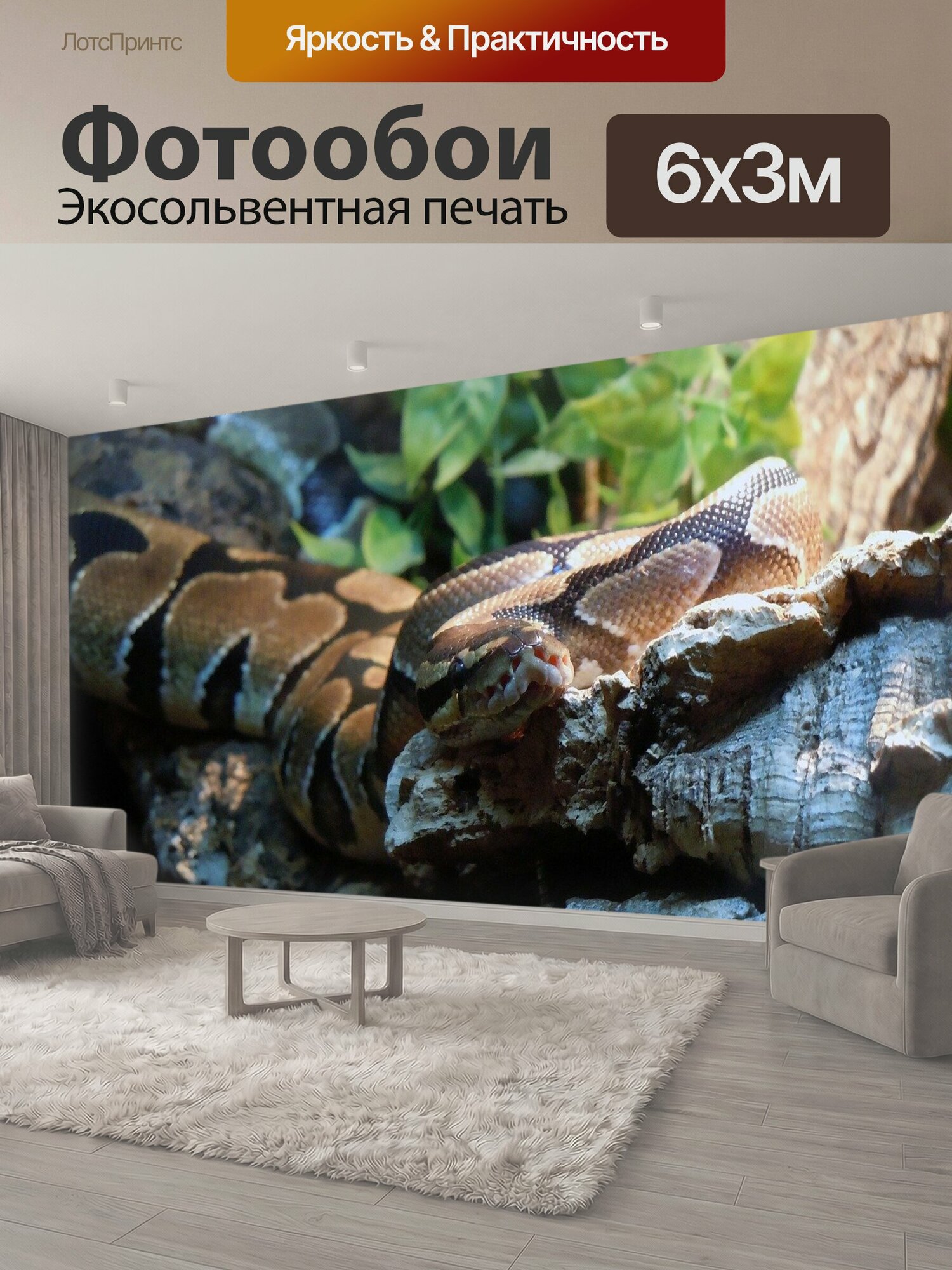 Фотообои "Питон, линия, удушающая змея" 600x300 см. экосольвентная печать