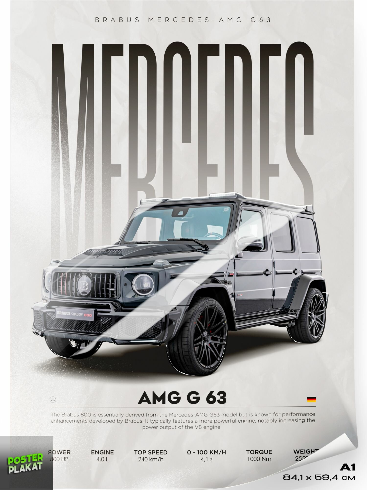Постер на стену с машинами, Mercedes AMG G 63, авто Мерседес АМГ, для интерьера, А1 (85 х 60 см), Постер Плакат